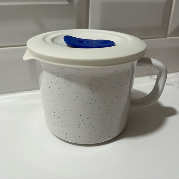 Corningware Kitchen Corningware Soup Bowl Mug Vented Lid Blue Speckled Marble Microwave Oven